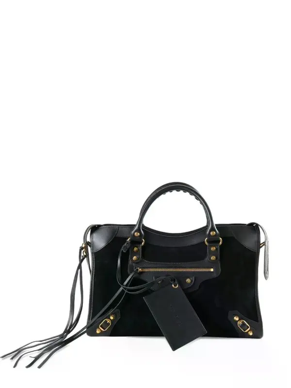 Balenciaga Le City Bag Medium Suede-panelled Tote Bag - Black