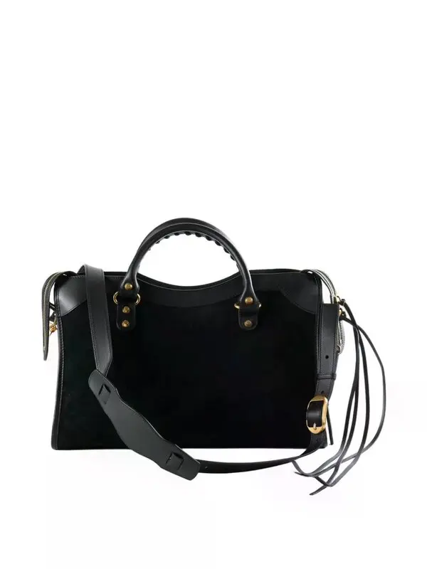 Balenciaga Le City Bag Medium Suede-panelled Tote Bag - Black