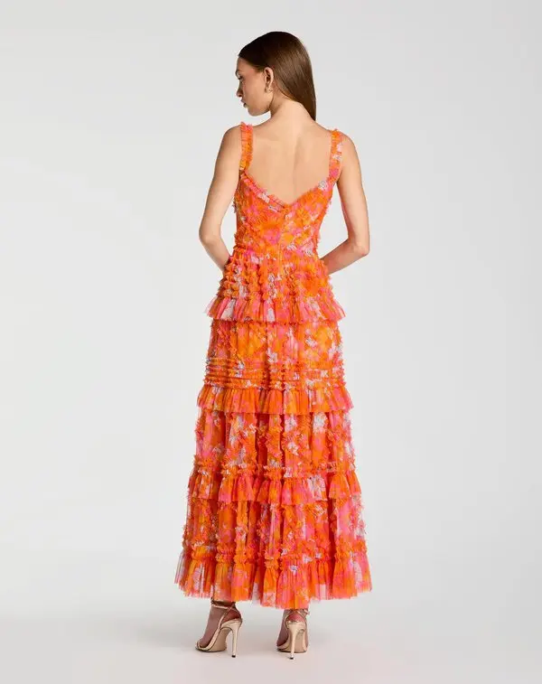Mac Duggal Floral Ruffle A-line Maxi Dress