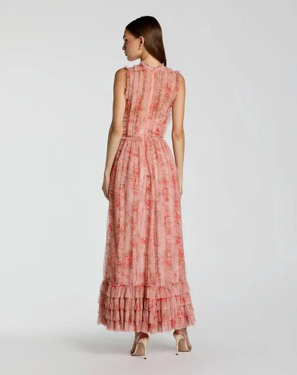 Mac Duggal Floral Sleeveless Tiered Ruffle Maxi Dress