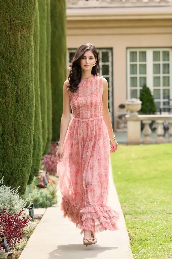 Mac Duggal Floral Sleeveless Tiered Ruffle Maxi Dress