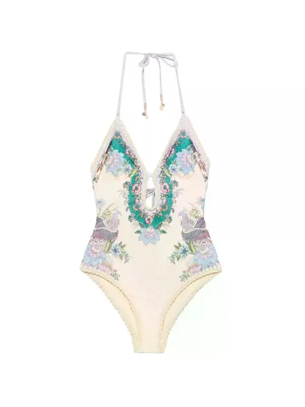 Zimmermann Indra Crochet-detail Swimsuit - Neutrals