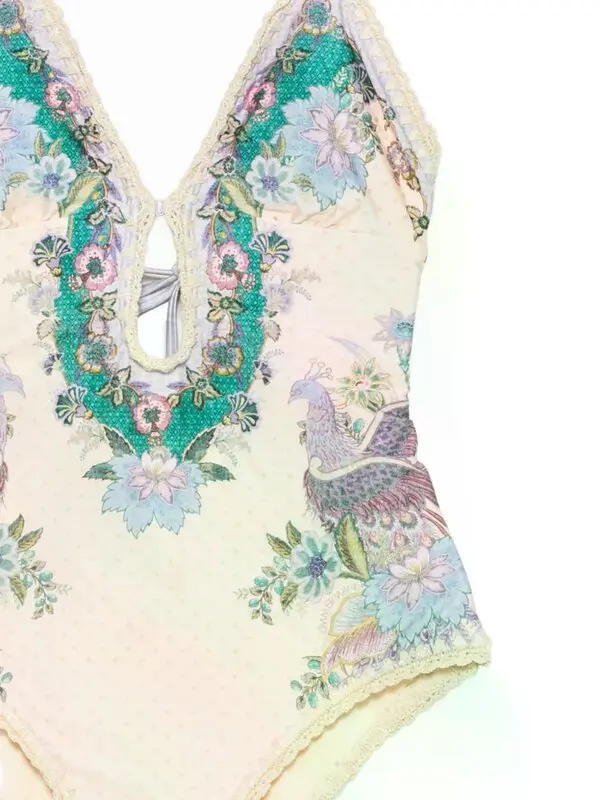Zimmermann Indra Crochet-detail Swimsuit - Neutrals