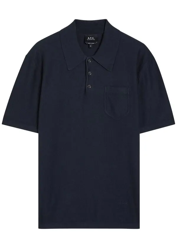 A.p.c. Cotton And Cashmere-blend Polo Shirt - Navy
