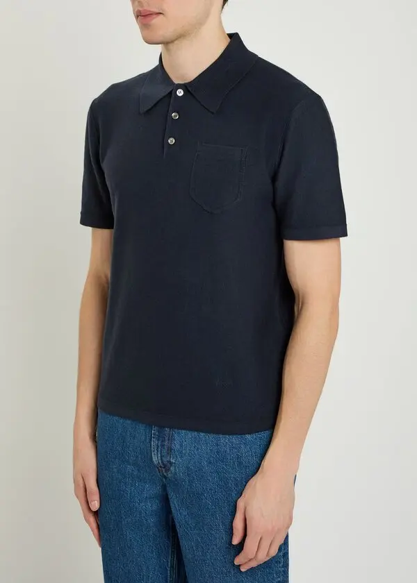 A.p.c. Cotton And Cashmere-blend Polo Shirt - Navy