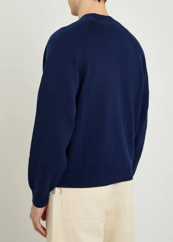 Kenzo Badges Appliquéd Cotton And Wool-blend Jumper - Navy