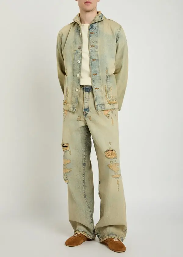 Kenzo Distressed Wide-leg Jeans - Denim