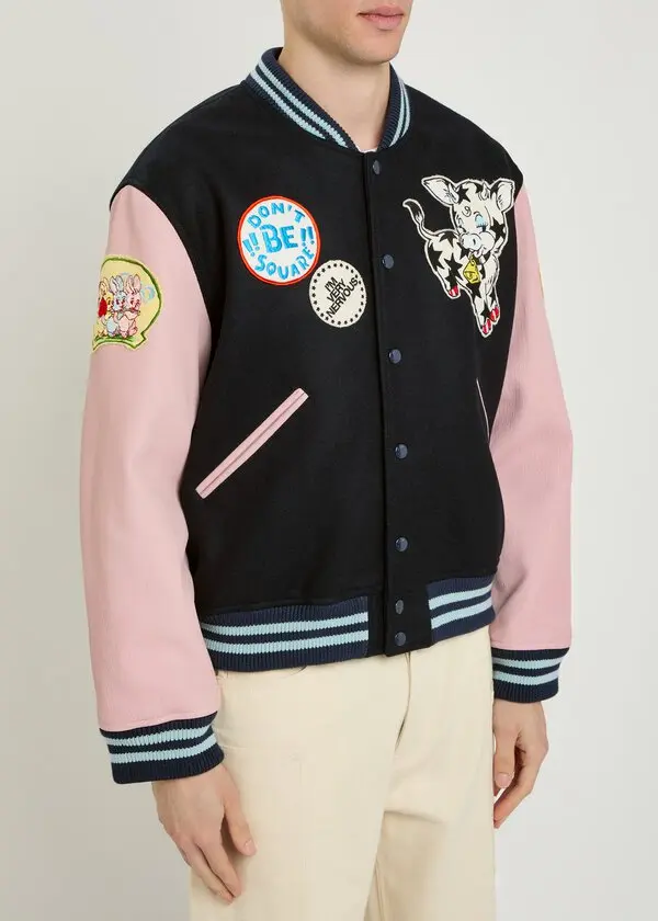 Kenzo Badges Appliquéd Wool Varsity Jacket - Navy