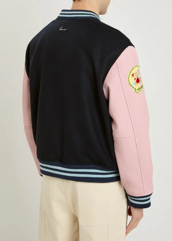 Kenzo Badges Appliquéd Wool Varsity Jacket - Navy