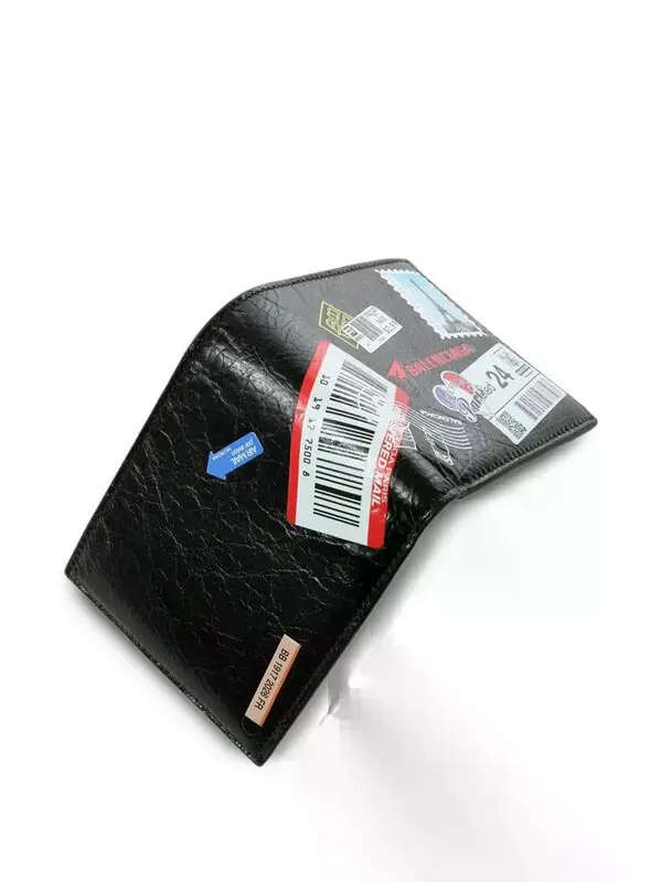 Balenciaga Sticker-print Crinkled Leather Wallet