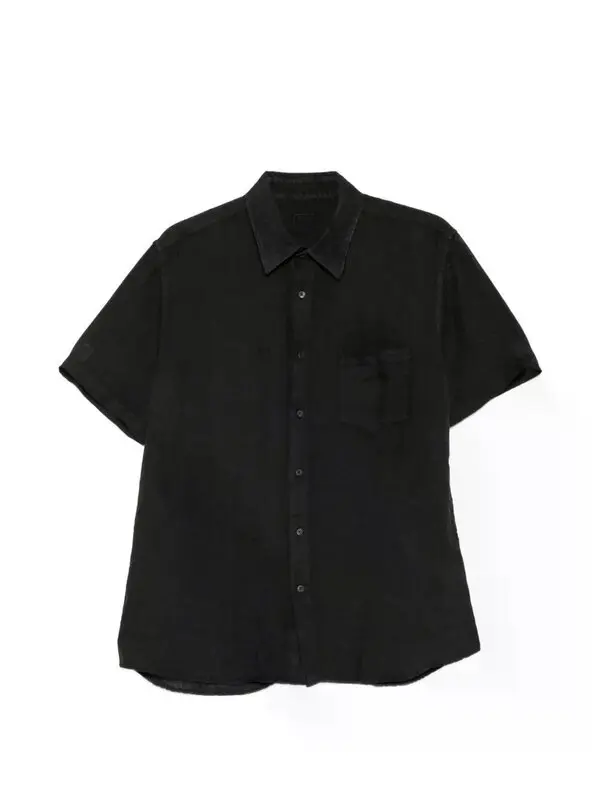 120% Lino Short-sleeve Chest-pocket Shirt - Black