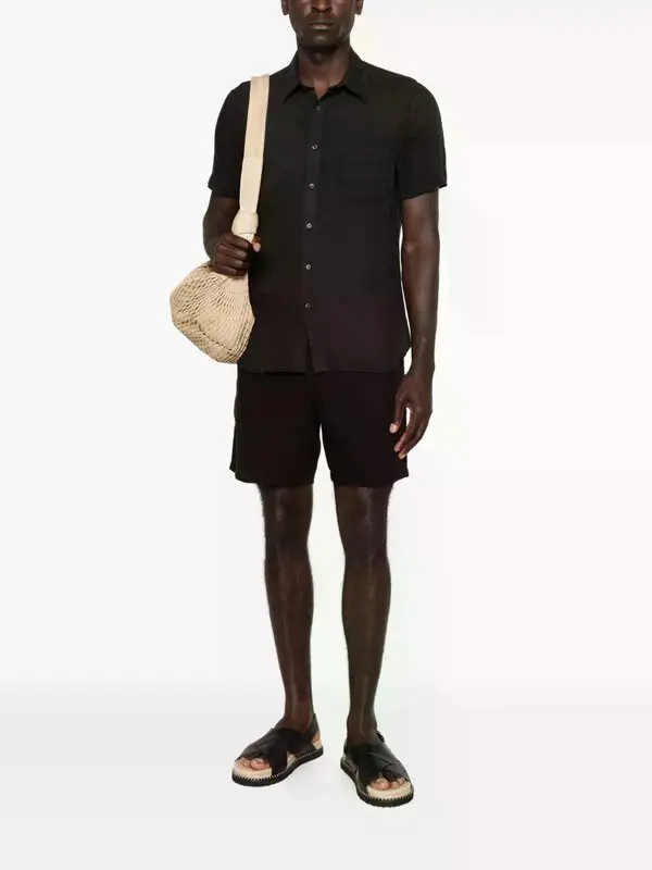 120% Lino Short-sleeve Chest-pocket Shirt - Black