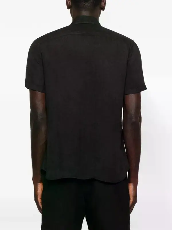 120% Lino Short-sleeve Chest-pocket Shirt - Black