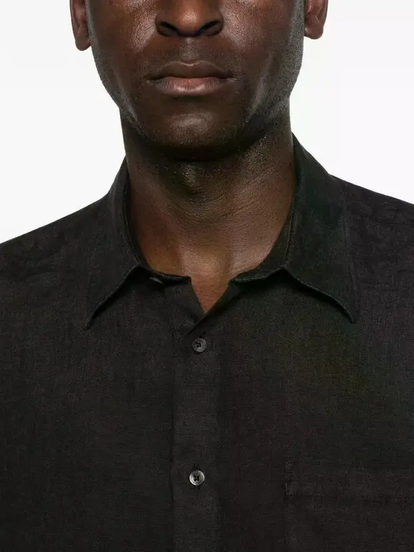 120% Lino Short-sleeve Chest-pocket Shirt - Black