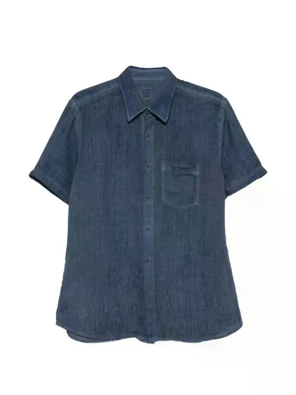 120% Lino Short-sleeved Chest-pocket Shirt - White