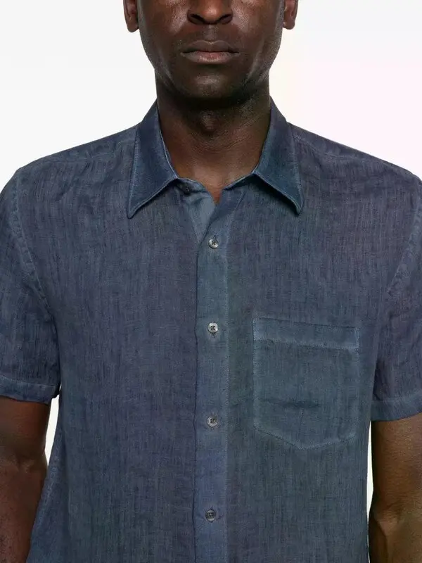 120% Lino Short-sleeved Chest-pocket Shirt - White