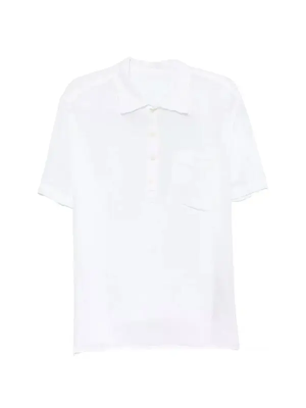 120% Lino Short-sleeves Chest-pocket Polo Shirt - White