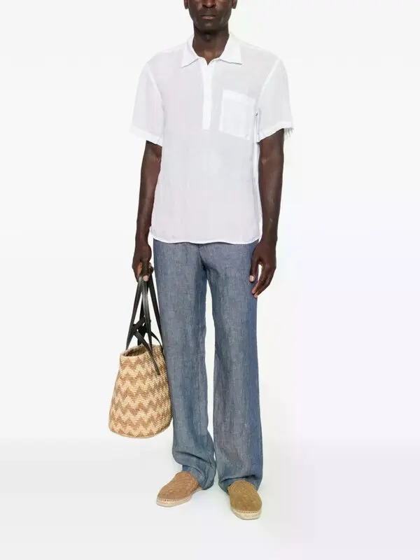 120% Lino Short-sleeves Chest-pocket Polo Shirt - White