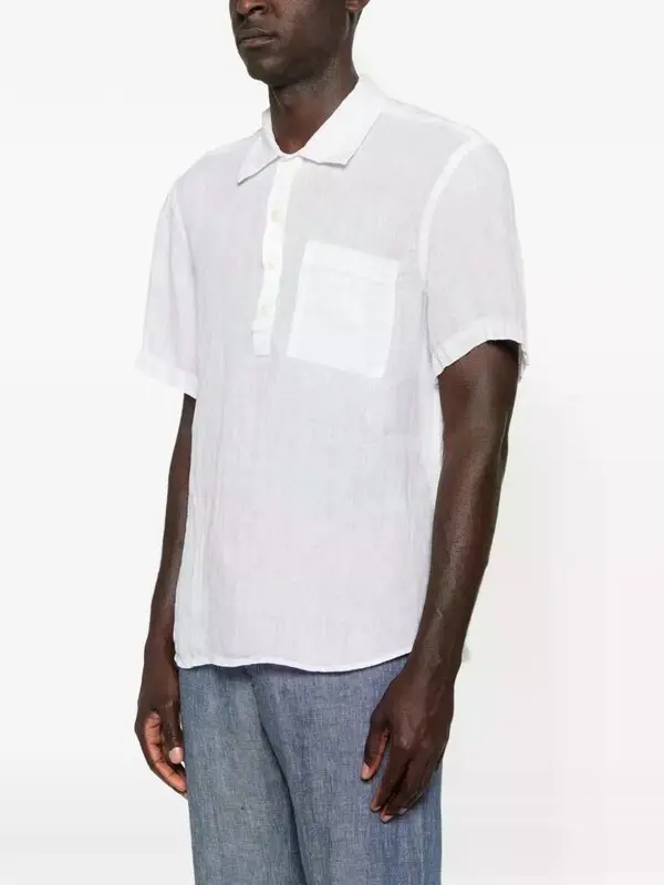 120% Lino Short-sleeves Chest-pocket Polo Shirt - White