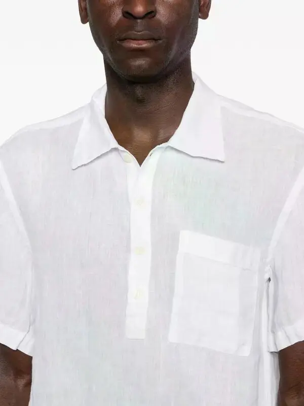120% Lino Short-sleeves Chest-pocket Polo Shirt - White