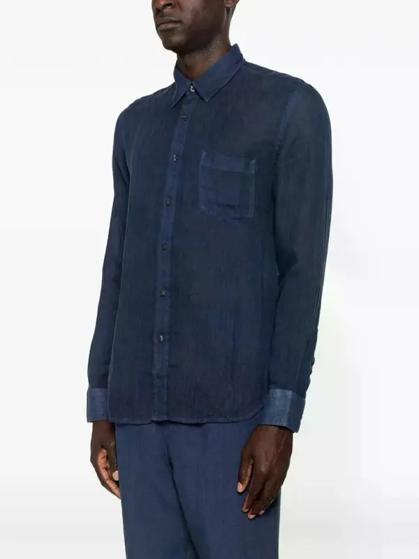120% Lino Chest-pocket Long-sleeve Shirt - Blue