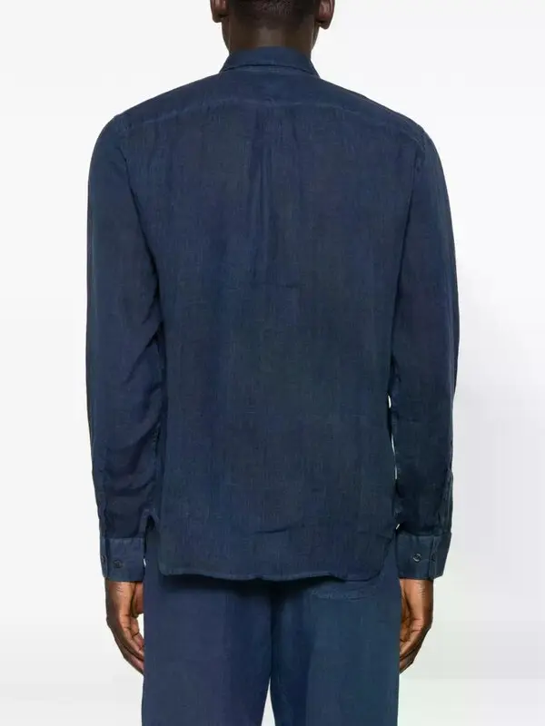 120% Lino Chest-pocket Long-sleeve Shirt - Blue