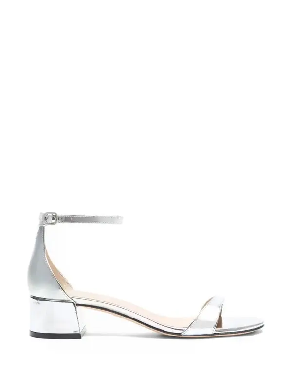 STUART WEITZMAN Nudist Block Leather Sandals - Silver