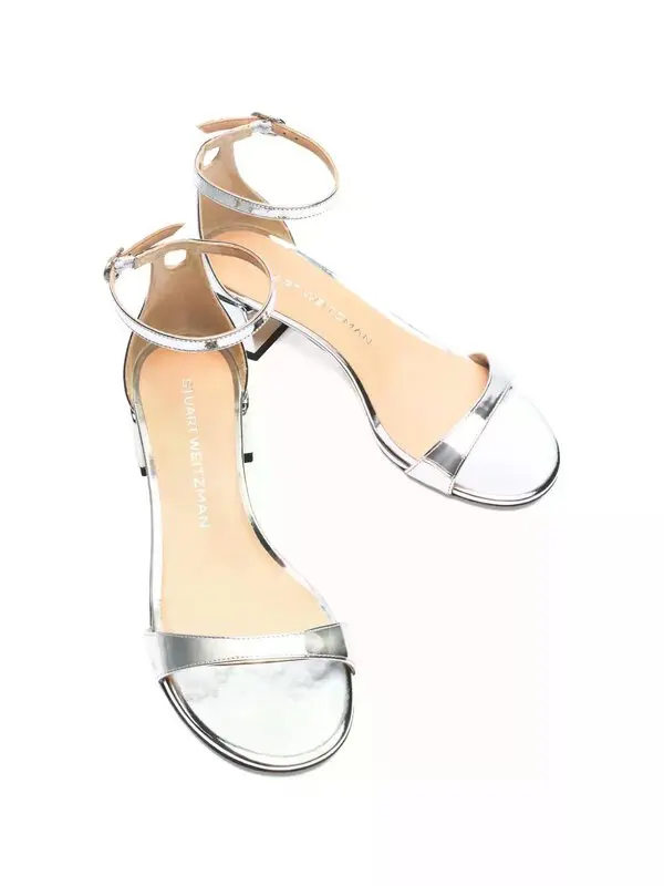 STUART WEITZMAN Nudist Block Leather Sandals - Silver
