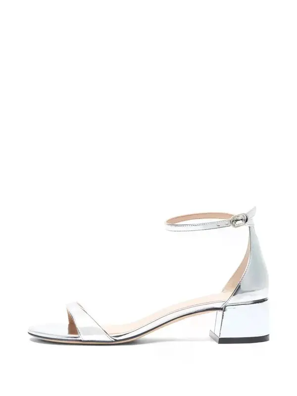 STUART WEITZMAN Nudist Block Leather Sandals - Silver