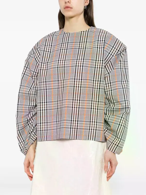 A.W.A.K.E. Mode Checked Drawstring-sleeve Blouse