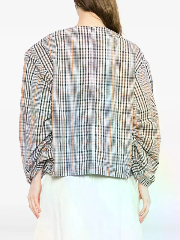 A.W.A.K.E. Mode Checked Drawstring-sleeve Blouse