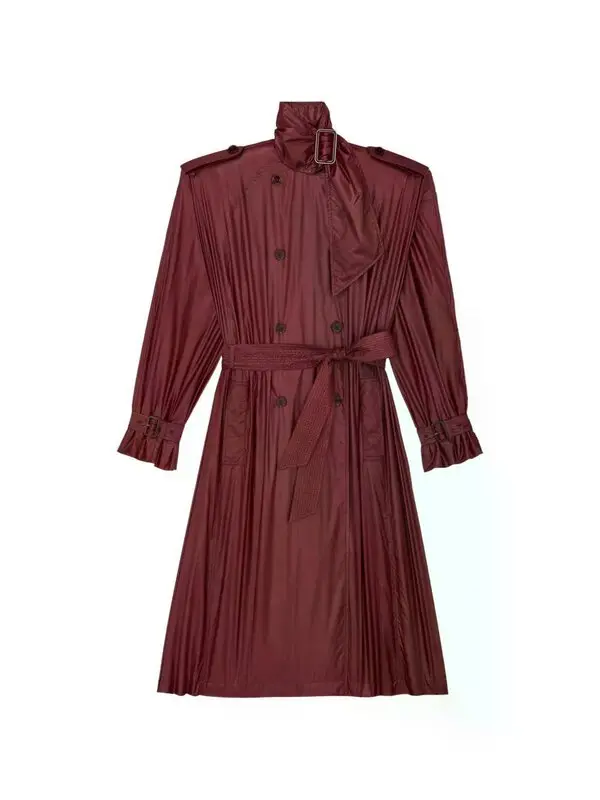 Saint Laurent Pleated Double-breasted Trench Coat - Red