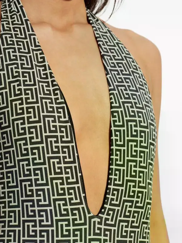 Balmain Monogram-pattern Halterneck Swimsuit