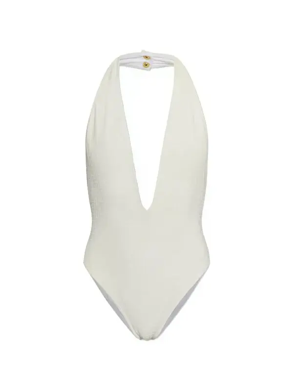 Balmain Monogram-jacquard Halterneck Swimsuit