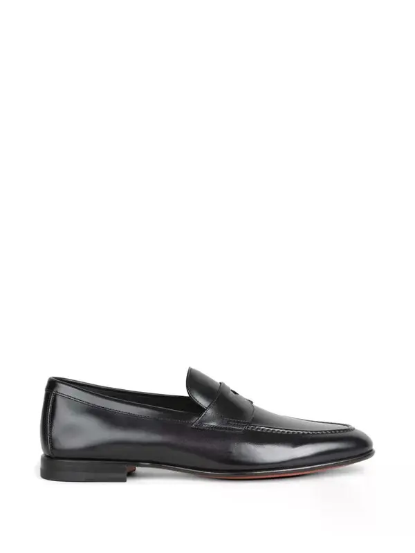 Santoni Leather Penny Loafers - Black