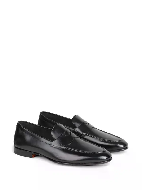 Santoni Leather Penny Loafers - Black
