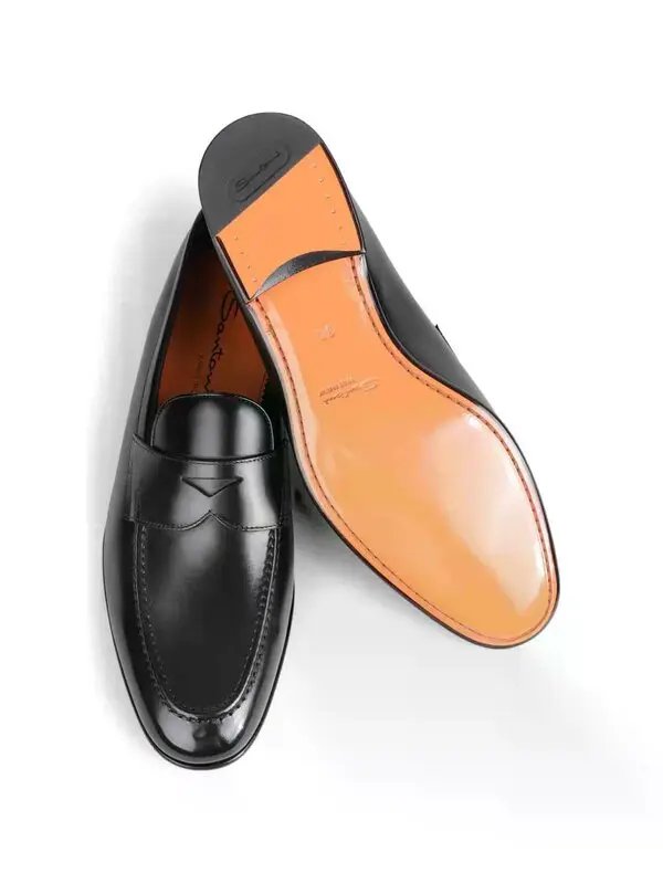 Santoni Leather Penny Loafers - Black