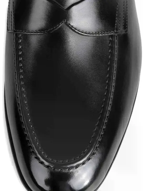 Santoni Leather Penny Loafers - Black