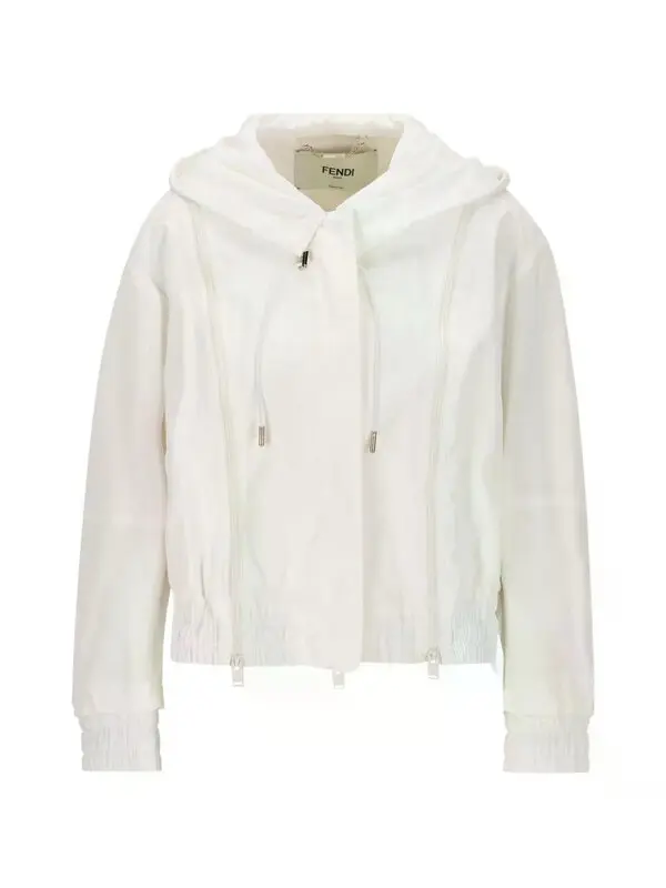 Fendi Hooded Zip-details Jacket - White