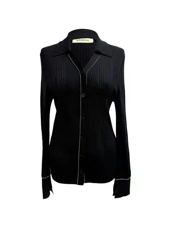 Sandro Ribbed-knit Piped-trim Cardigan