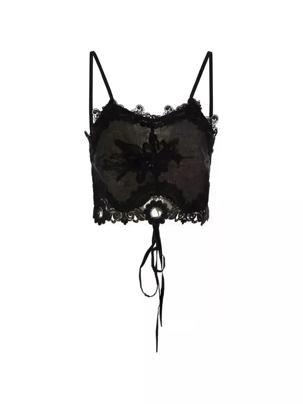 MAURIZIO MYKONOS Lace-trim Embroidered Top - Black