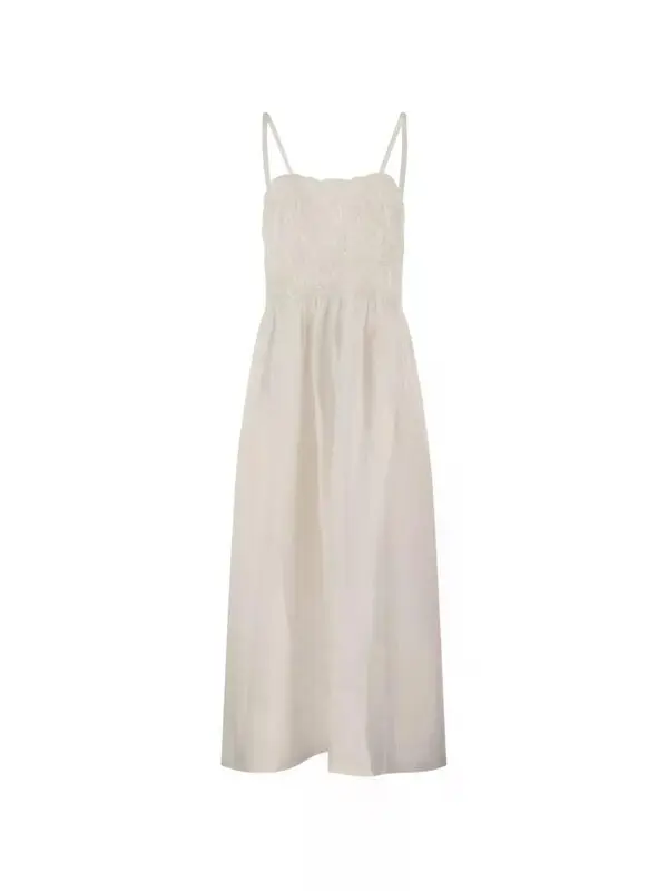 MAURIZIO MYKONOS Embroidered Tiered Midi Dress - Neutrals