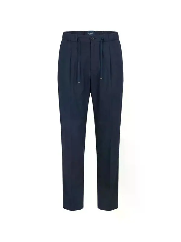 DRUMOHR Pleated Cotton Trousers With Drawstring Detail - Blue
