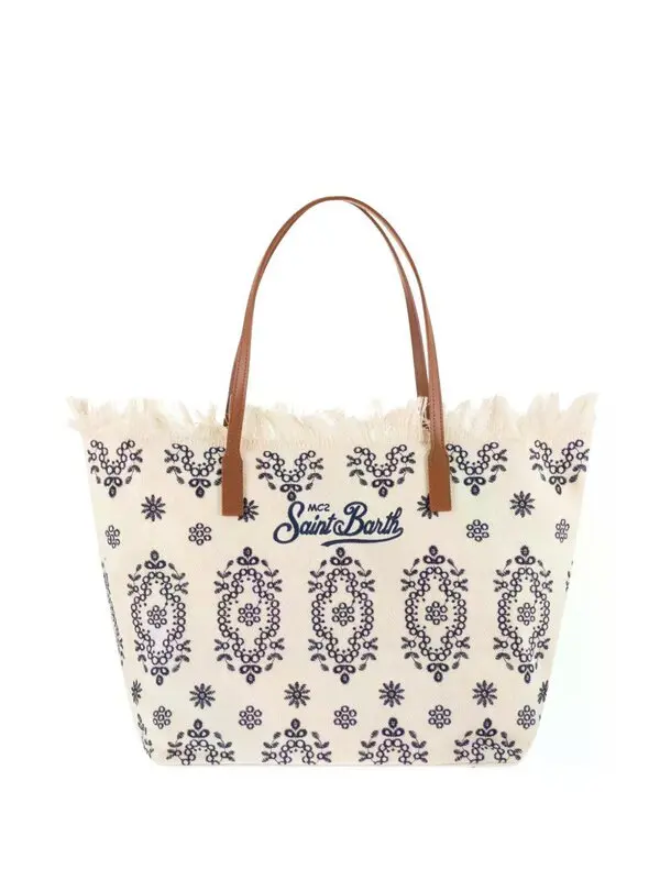 MC2 SAINT BARTH Embroidered Frayed-edge Tote Bag
