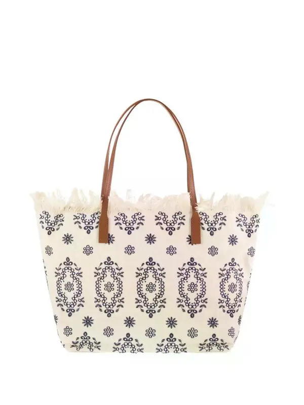 MC2 SAINT BARTH Embroidered Frayed-edge Tote Bag