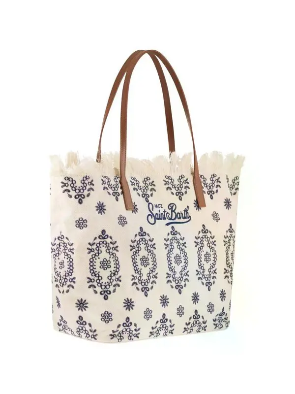 MC2 SAINT BARTH Embroidered Frayed-edge Tote Bag