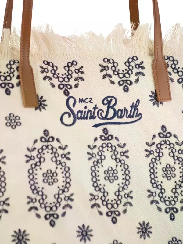 MC2 SAINT BARTH Embroidered Frayed-edge Tote Bag