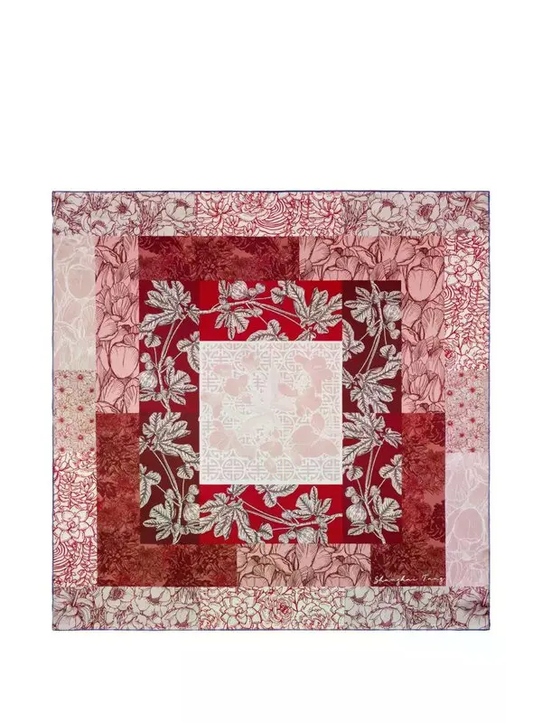 Shanghai Tang Hui-print Silk Scarf - Red