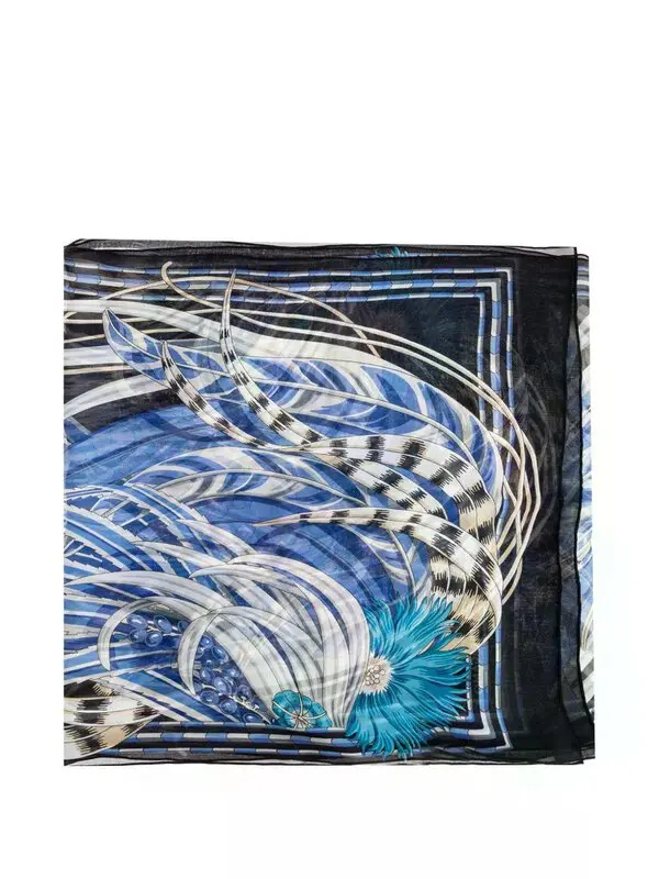FERRAGAMO Flower-print Silk Scarf - Blue