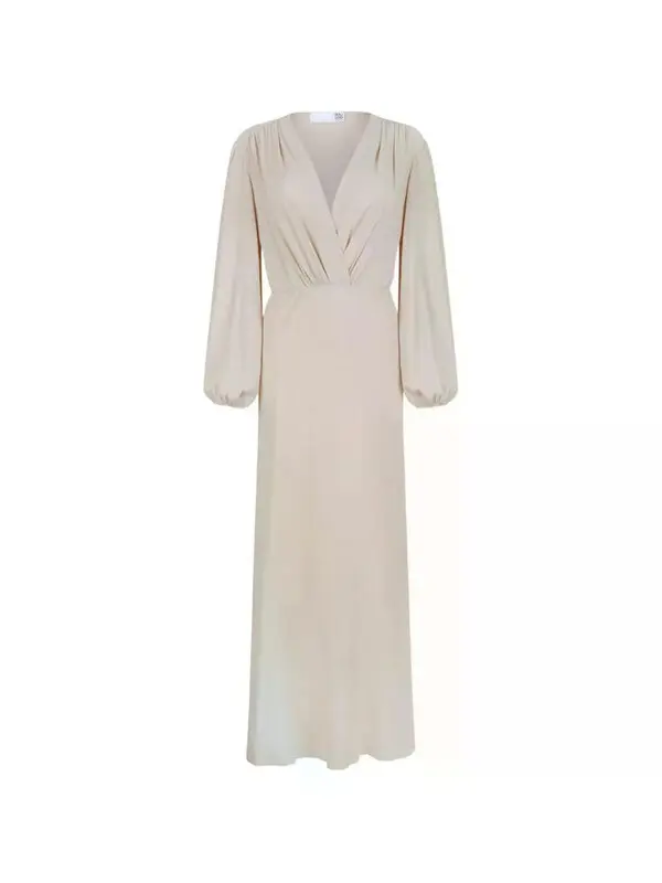 DOUUOD Gathered-detail Long-sleeve Maxi Dress - Neutrals
